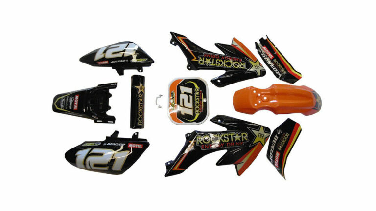 Plastics & Graphics Kit – CRF50 Rockstar Black/Orange – Stomp Parts