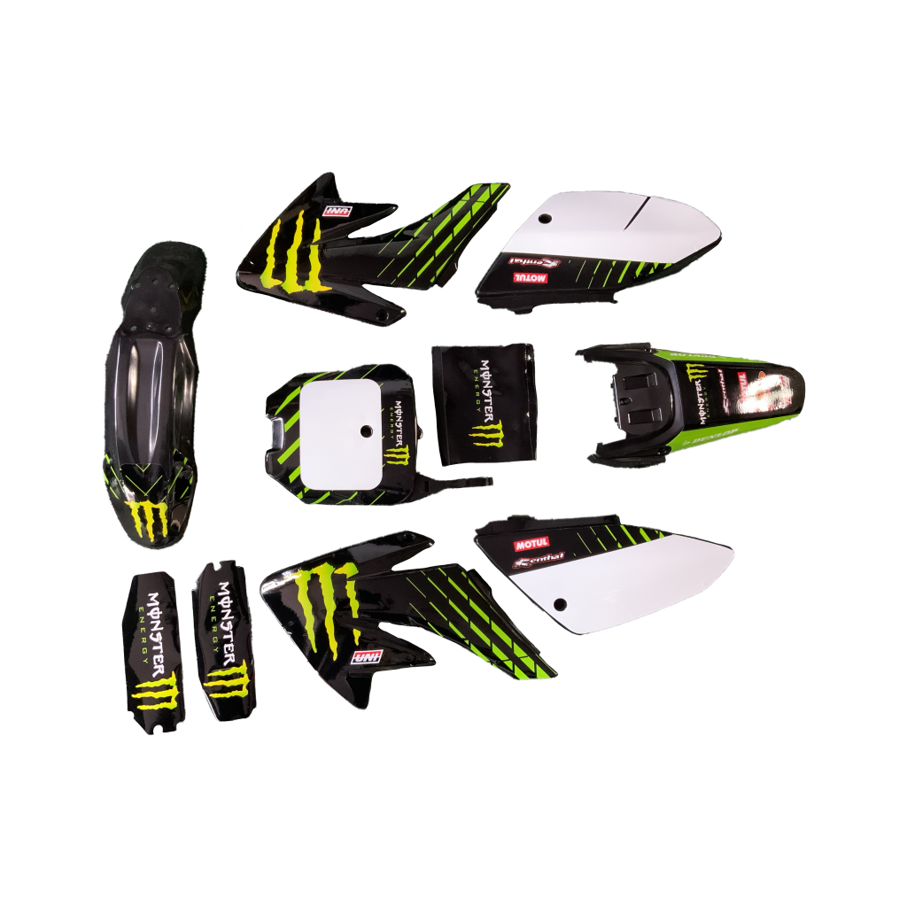 Plastics & Graphics Kit – CRF70 Monster Energy – Stomp Parts