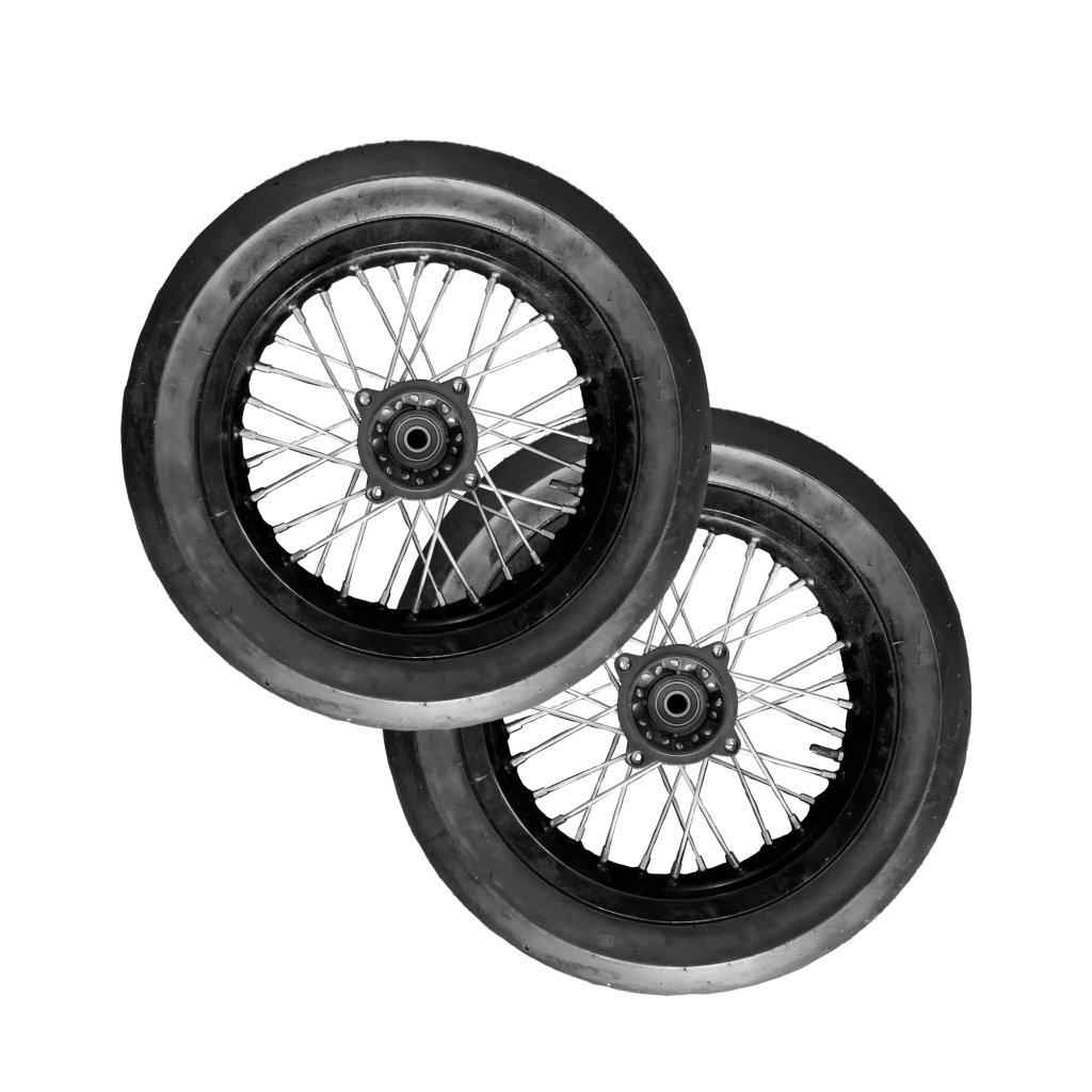 Wheel and Tyre Set – 12″ Spoked Supermoto Wheels With CST Slick Tyres ...